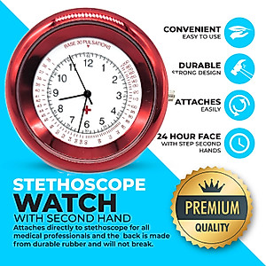 Nurse Stethoscope Watch - Lightweight Metal Frame- Attaches Directly to Stethoscope for All Medical Professionals - Red