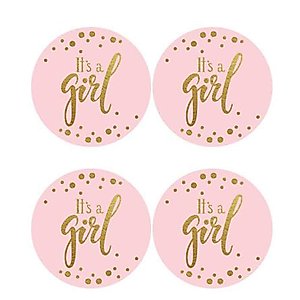 2" Round 50 Pack Pink It's a Girl Label Stickers Baby Shower Party Sticker Labels Candy Stickers for Birthday Party Baby Shower Wedding Favors