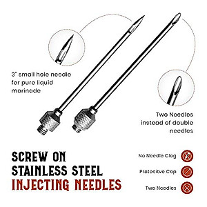 Meat Injector Kit, Plastic Marinade Turkey BBQ 1-oz Syringe with 2 Stainless Steel Needles - 3 Extra O-Rings & 1 Cleaning Brush For Basting & Grilling