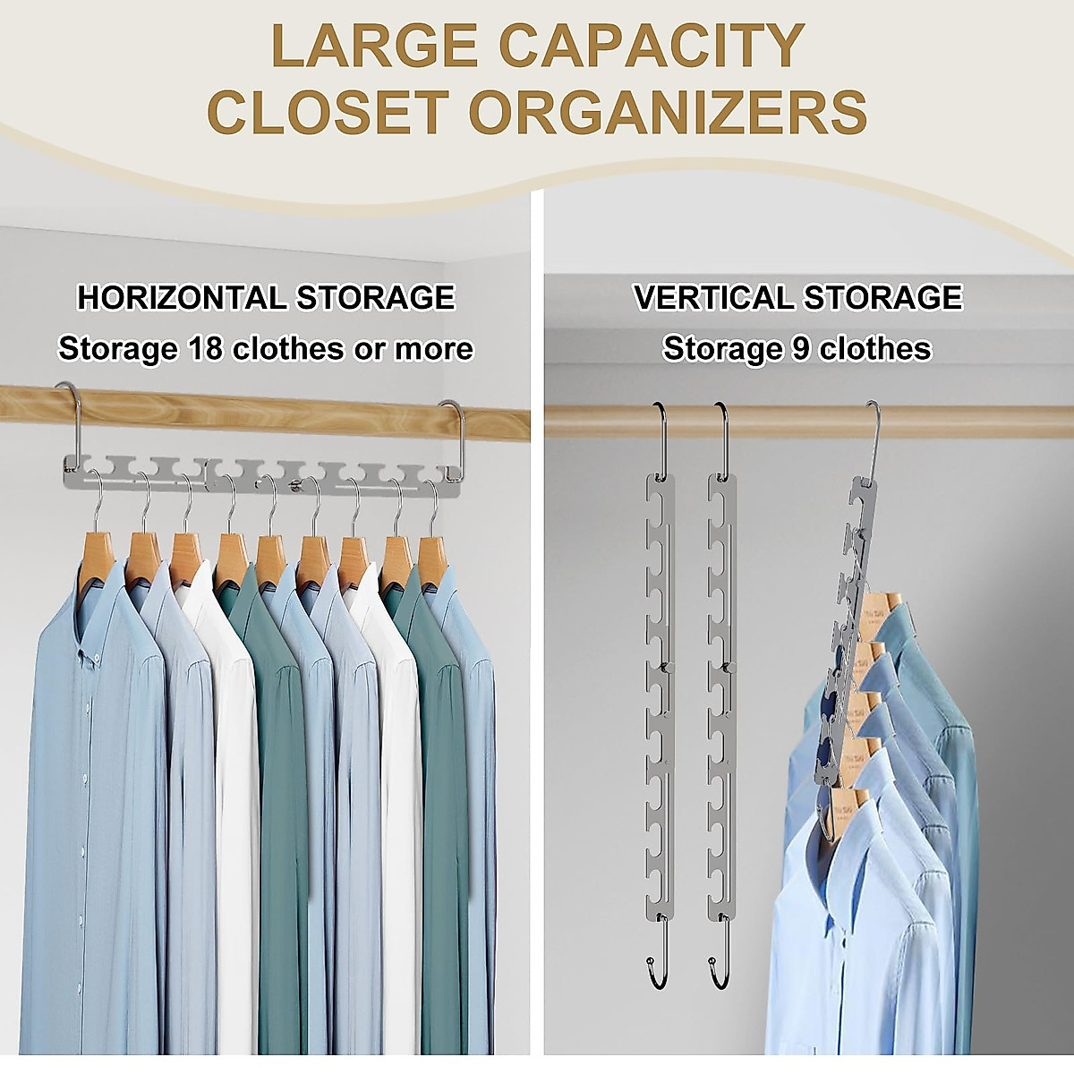 Cycleacc Magic Space Saving Hangers, Retractable Closet Hangers with 9 Holes, Multi Hangers Space Saving, Space Saving Hanger for Clothes, Closet Organizers Storage, Dorm Room Essentials (5 Pack)