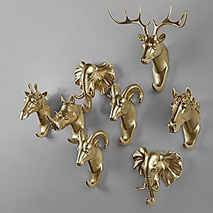 bouti1583 Single Rhino Head Wall Hanger Coat Hat Hook Animal Shaped Decorative Gift Gold