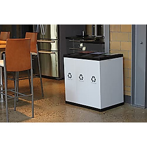RecycleBoxBin Triple Recycling Bin - Large Capacity (25 gal. per Bin), All Plastic, Light-Weight, with Changeable Label System