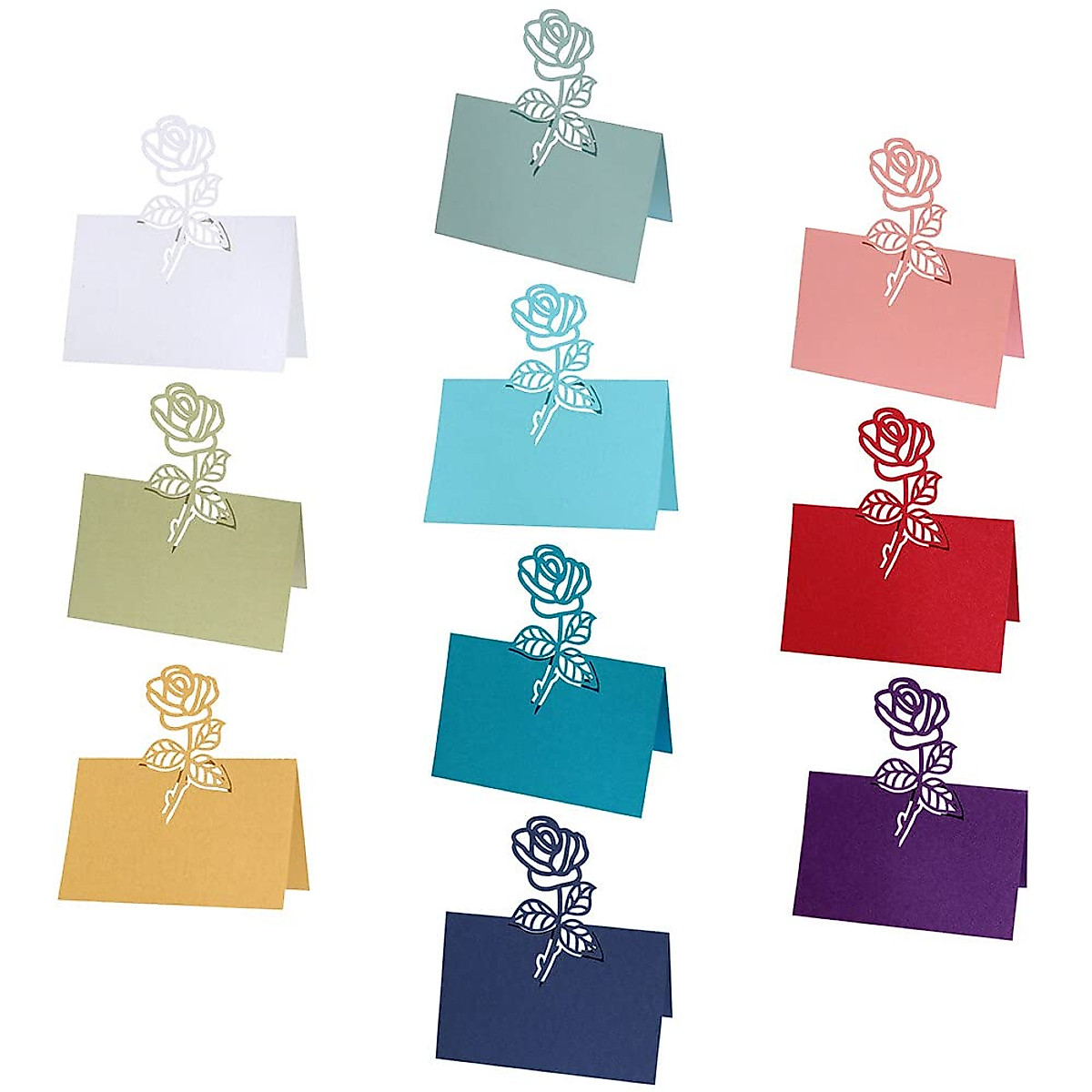 Pack of 50 Rose-Shaped Hollow Place Cards Wedding Table Number Name Place Card Laser Cut Rose Flower Place Cards for for Wedding Party Banquet Table Setting Baby Shower Bridal Shower - Red