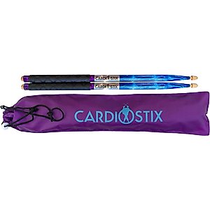 CardioStix Bundle Plus Weighted(1 pair) 5oz per pair American Hickory Wood Cardio Drum Sticks 2B 16 Inches long w/grip;| For drumming, fitness, exercises(blue/silver/purple)