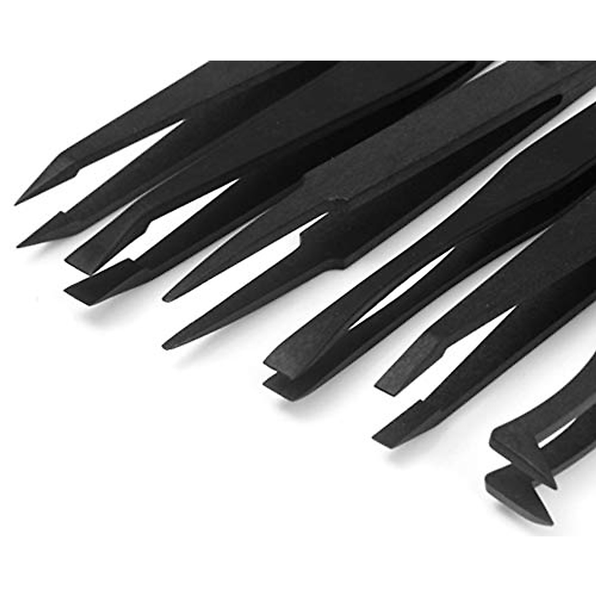 FEITA Precision Plastic Tweezers Kit - Plastic Anti static Tweezers Set Pickup Craft Electronics DIY Repair Tool - Black - 6Pcs