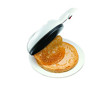 Salton Cordless Electric Crepe Maker With Bonus Batter Dish and Spatula with Non-Stick Cooking Surface, Automatic Temperature Control for 7.5" Crepes and Tortillas, Recipes Included, White (CM1337)