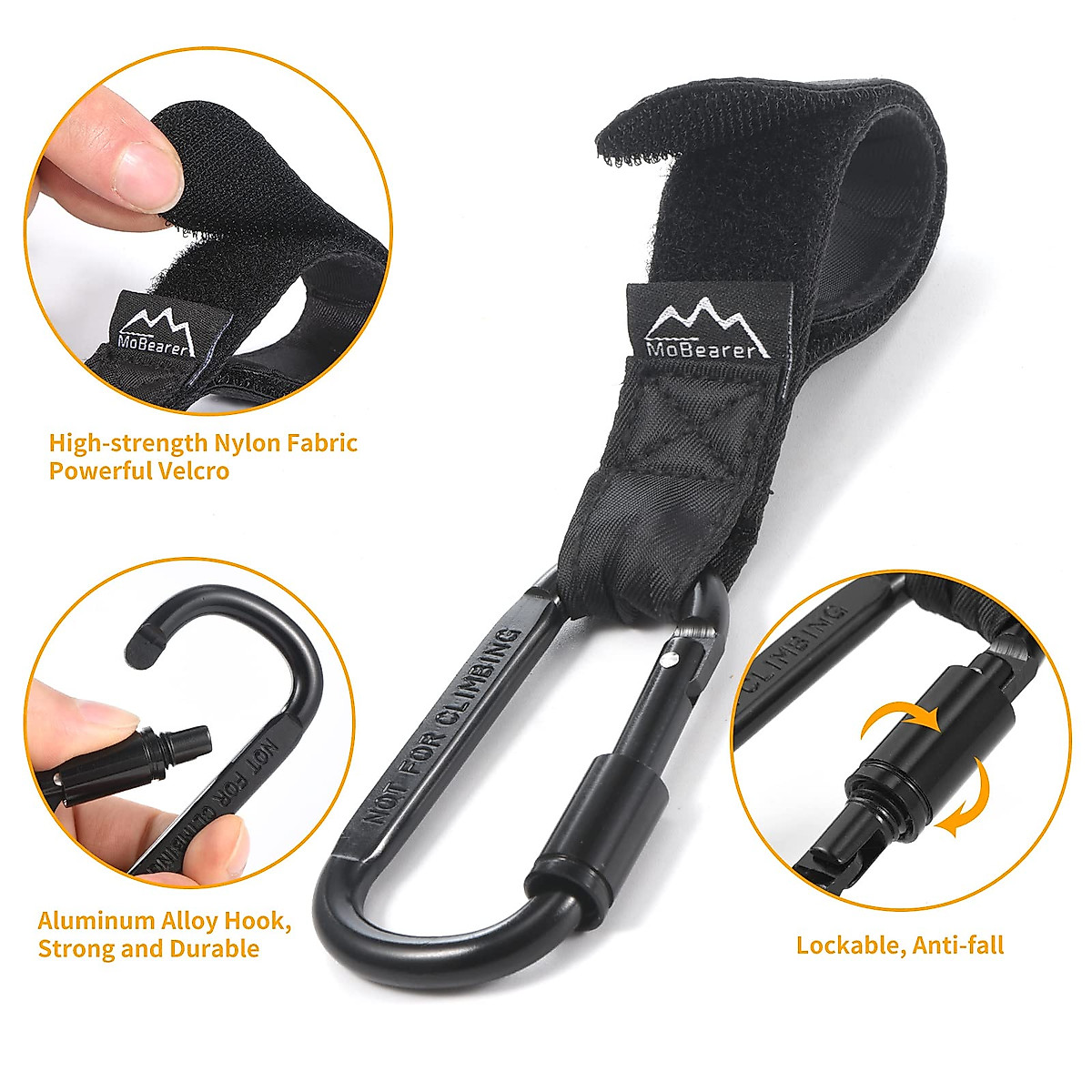 MoBearer Stroller Hooks for Hanging Bags and Shopping-Multipurpose Strolller Straps-Mom Hooks-Stroller Clips for Bags, 2 Pack Black Baby Stroller Hooks