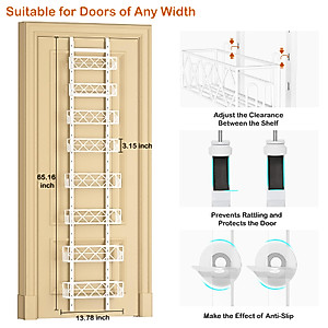 Over the Door Pantry Organizer 8-Tier Adjustable Baskets Hanging Spice Door Rack Narrow - 13.78" W x 65.16" H Behind the Door Storage for Kitchen, Bathroom, and Closet Organization-White