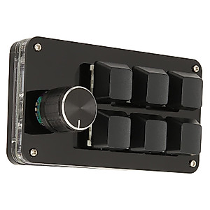 One Hand Macro Mechanical Keyboard, 6 Key Mini Keypad with Knob, DIY Programmable Keyboard for Gaming, Designers and Video Editors