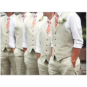 Qiatuu Mens 2 Piece Linen Suit Casual Slim Fit Suits for Summer Beach Wedding Retro Prom Tux Suits Linen Vest and Pant Black-L