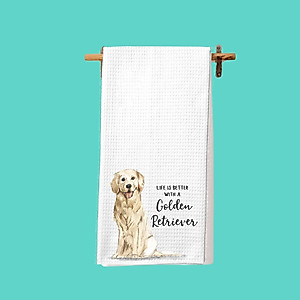 Watercolor Life is Better with a Golden Retriever Microfiber Kitchen Tea Bar Towel Gift for Animal Dog Lover