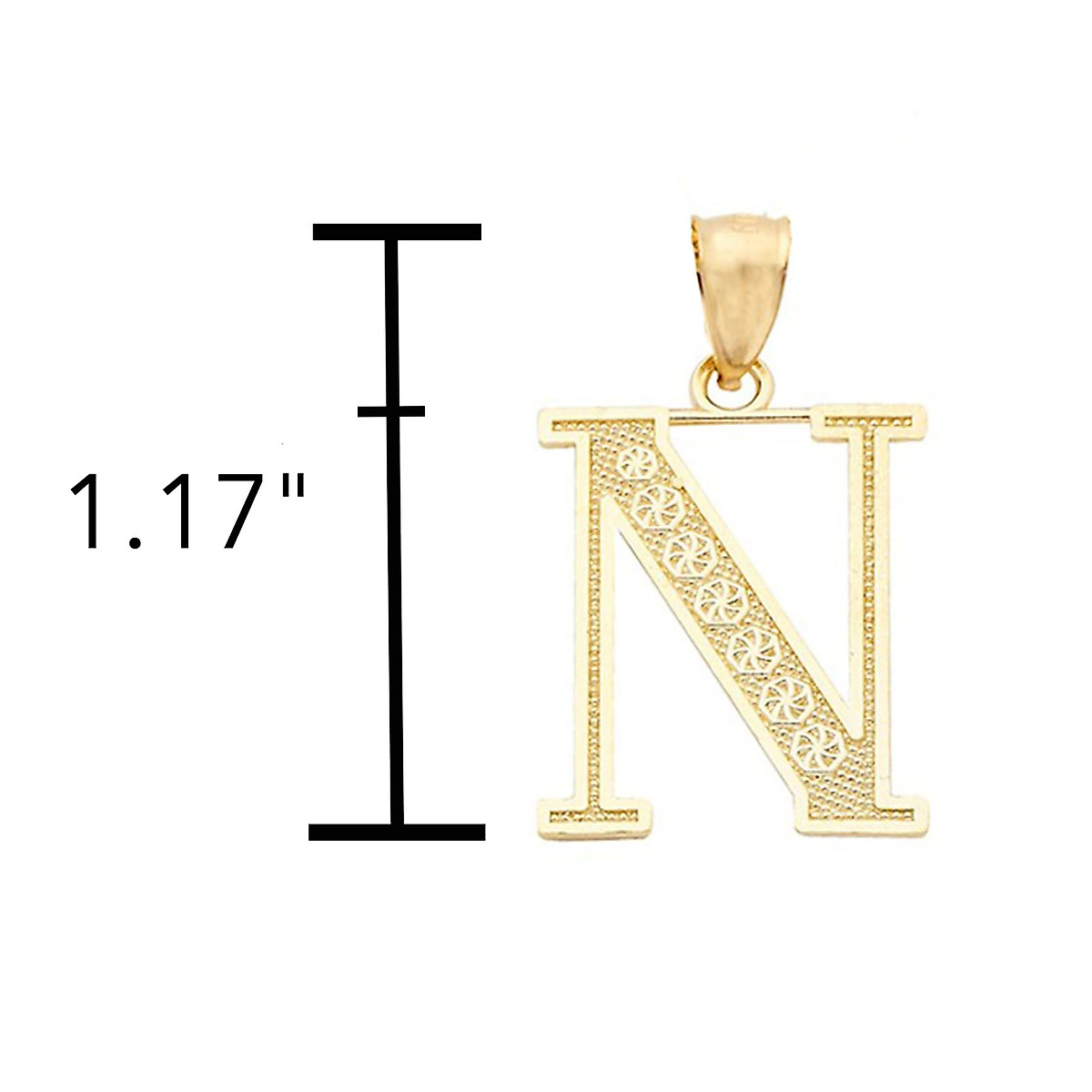 LoveBling 10K Yellow Gold Diamond Cut A to Z Alphabet Initial Letter Charm Pendant (Medium Size) (N) (1.17")