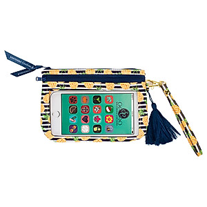 Southern Couture Pineapples Stripe Yellow and Navy Blue 7 x 5 Polyester Phone Wristlet Handbag