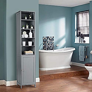 Tangkula 72 Inches Tall Cabinet, Bathroom Free Standing Tower Cabinet with Adjustable Shelves & Cupboard with Door Space Saving Cabinet Organizer Home Storage Furniture (Gray)