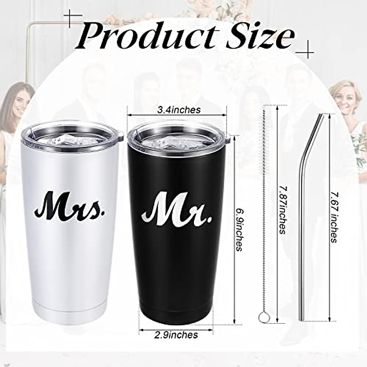 8 Pcs Mr and Mrs Tumbler Set and Baseball Caps Travel Tumbler Women Men Couples Coffee Cups Newlyweds Bride and Groom Caps Mr and Mrs Gifts for Couples,Wedding,Anniversary,Bridesmaids and Groomsmen