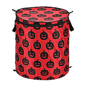 Happy Halloween Skull Pop Up Laundry Hamper with Lid Foldable Storage Basket Collapsible Laundry Bag for Camping Picnics Bathroom