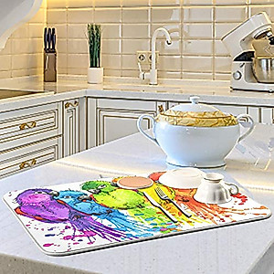 Colorful Bird Parrot Animal Dish Drying Mat 24"x18" Absorbent Machine Washable Hanging Fast Dry Pad Dish Protective Mat for Kitchen Countertop Heat Resistant Dinner Table Mat