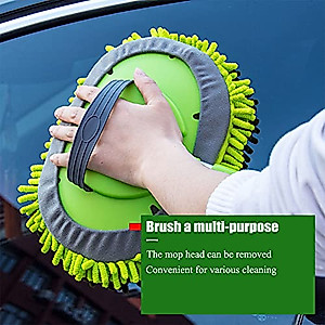 LumiMokki 62" Car Wash Mop Kit, Car Wash Brush with Long Handle Stainless Steel Pole, Car Wash Kit Car Detailing Kit Car Wash Mop Mitt Car Cleaning Supplies Kit for RV Cars SUV Trucks and Bus (Green)