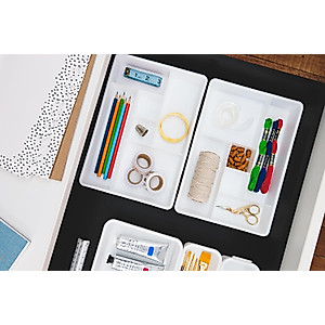 Madesmart Set of 2 Plastic 6-Compartment Drawer Organizer Gadget Trays, Multipurpose Storage Bins for Drawers, White