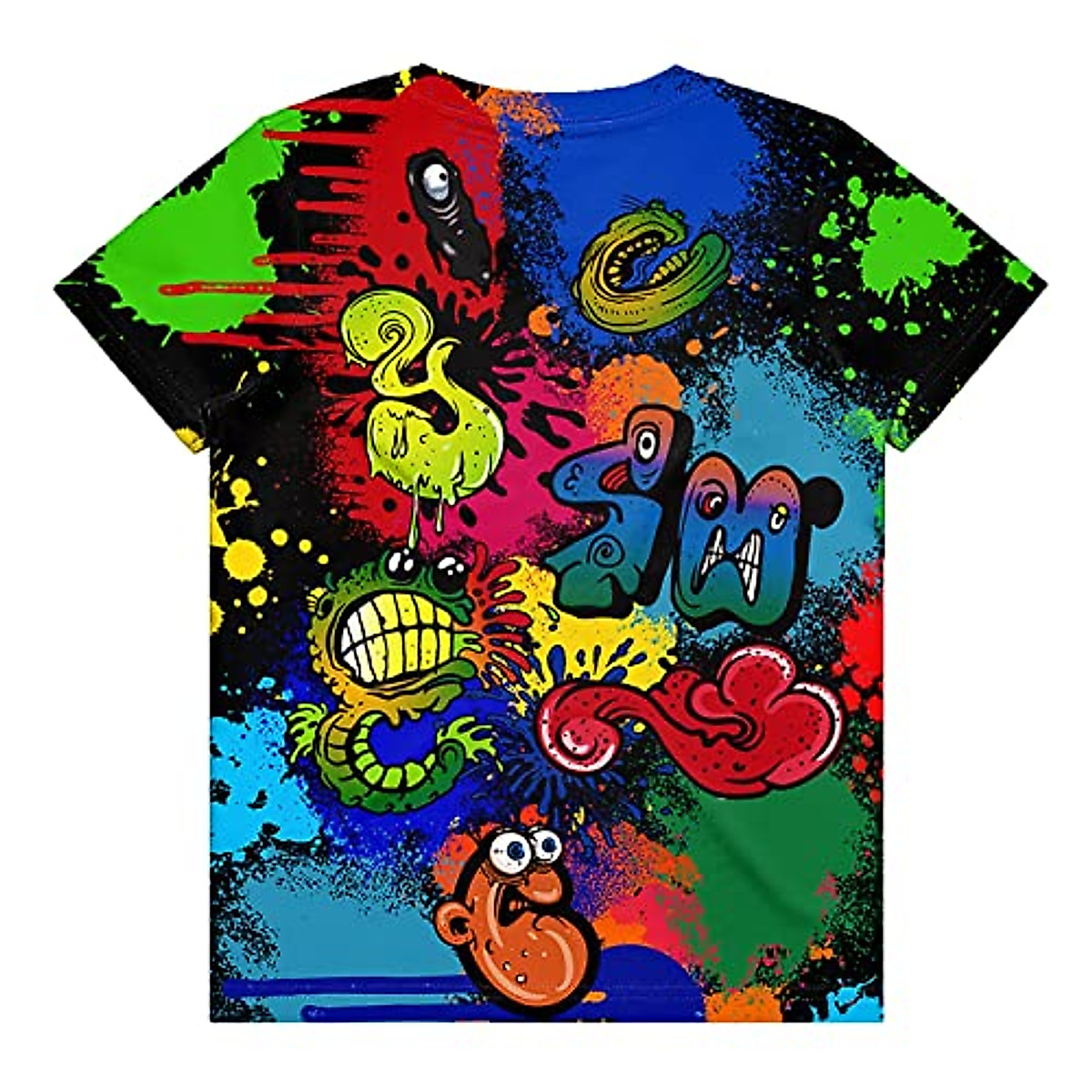 Neemanndy Paint Splatter Shirt for Boy Girl 3D Animal Print Graphic Tees Kids Colorful Anime T-Shirt, 8-10 Years