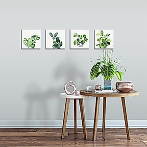 kk·color Botanical Prints Wall Art for Living Room,Canvas,riginal Designed Green plant watercolor painting,Green leaves,Wall art for Office Bedroom BathRoom 4 Piece 12" X 12"