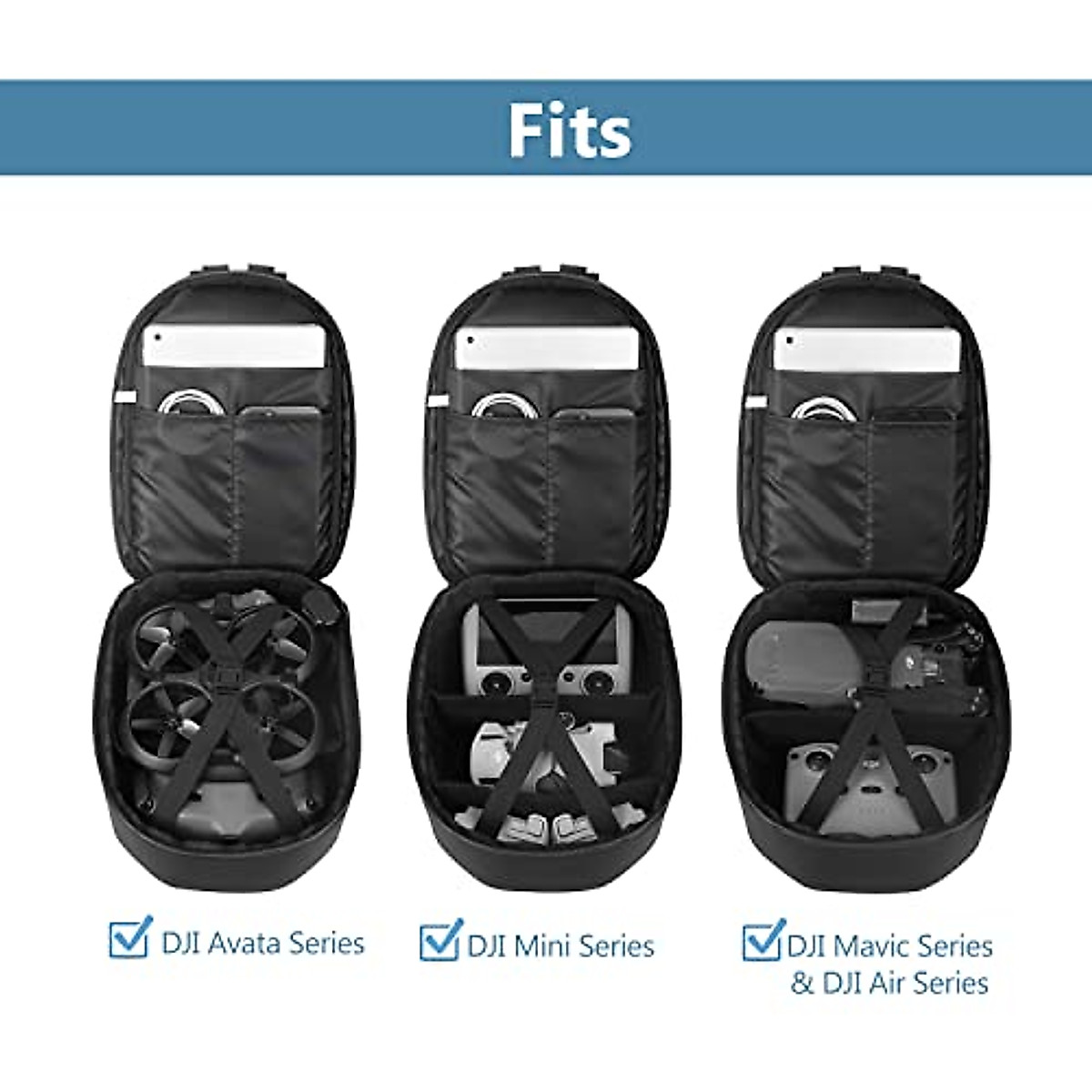 Carrying case for DJI Mini JSVER Waterproof Shockproof Backpack Case Compatible with DJI Air/DJI Mavic/DJI Mini/DJI AVATA Remote & Smart Controller, Propellers, Battery and Accessories
