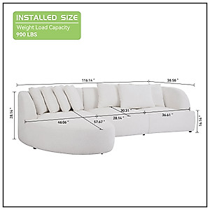 KEVINSPACE 116.14" Modern Sofa Couch Curved Sofa Cloud Couch Sectional Sofa Corner Sofa for Living Room Mid-Century Comfy 5-Seater Sofa Deap Seat Sectional Sofá with 7 Pillows Beige Left Hand Facing