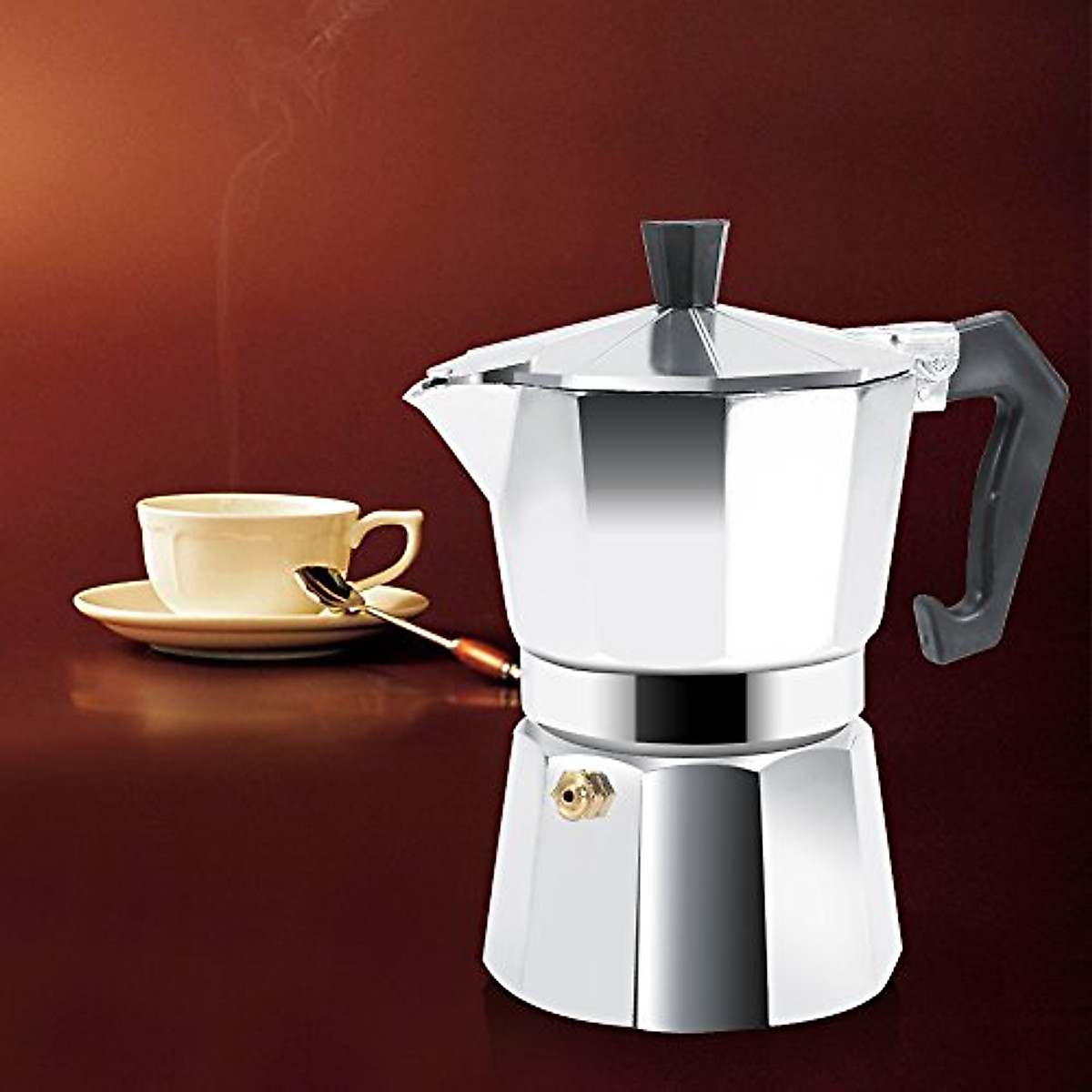 Zyyini Moka Pot, Aluminum Metal Octagonal Espresso Coffee Maker, Sturdy and Durable Stovetop Coffee Pot for Kitchen, Hotel and Office Use (150ML 3cups)