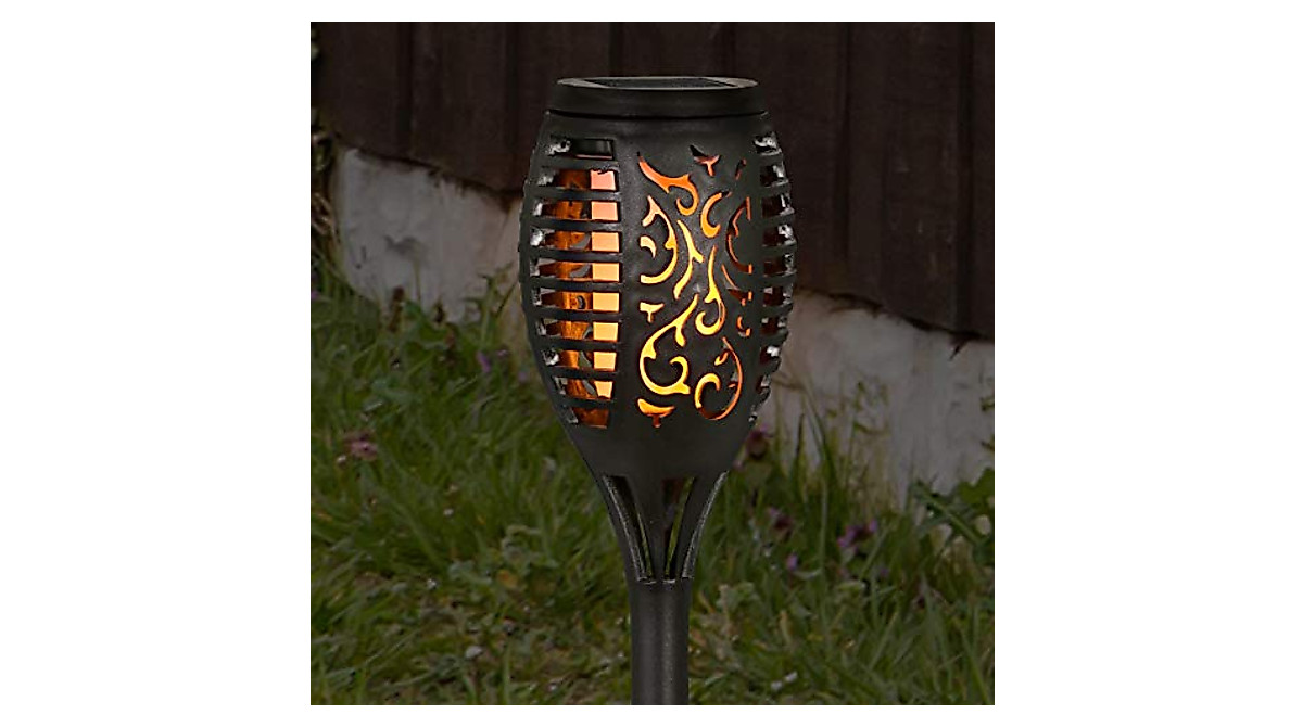 Exhart Solar Garden Lights - Set of 4 Flickering Flame Torches