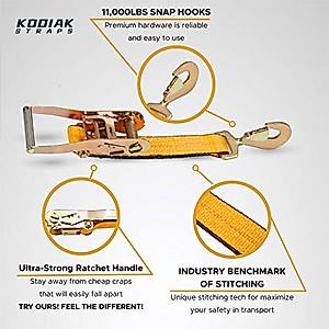 KODIAK STRAPS Adjustable Vehicle Tire Tie Down Straps Kit– 4pk Heavy Duty Tire Straps with Snap Hooks 10,000 lbs. Working Load 3333 lbs. Lasso 4 x Tow Strap Kit for Car, Truck, ATV Towing Accessories