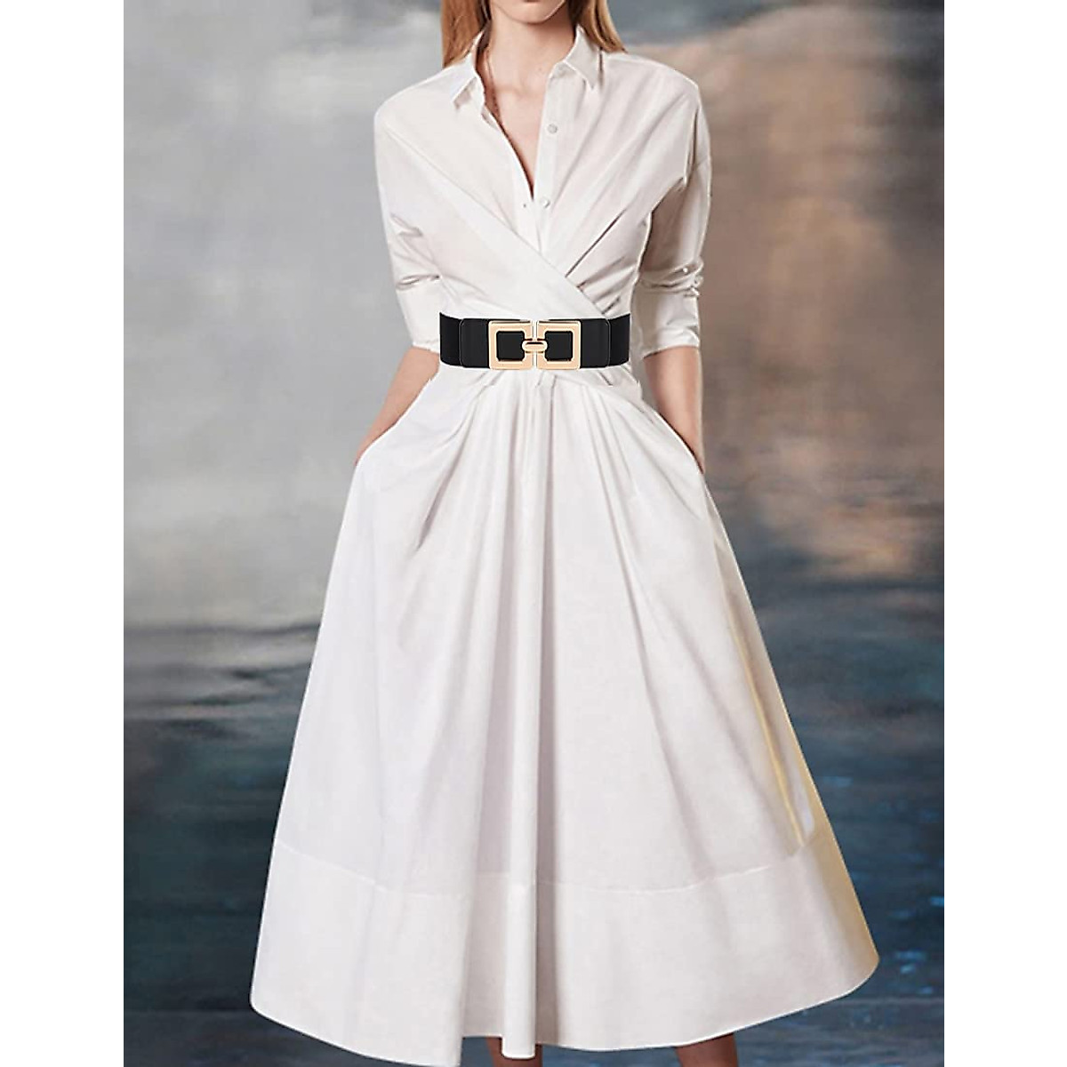 TOPACC 2-Piece Wide belts for women Dresses Elastic Western Cinch Belt Stretch Retro Buckle Ladies Fashion