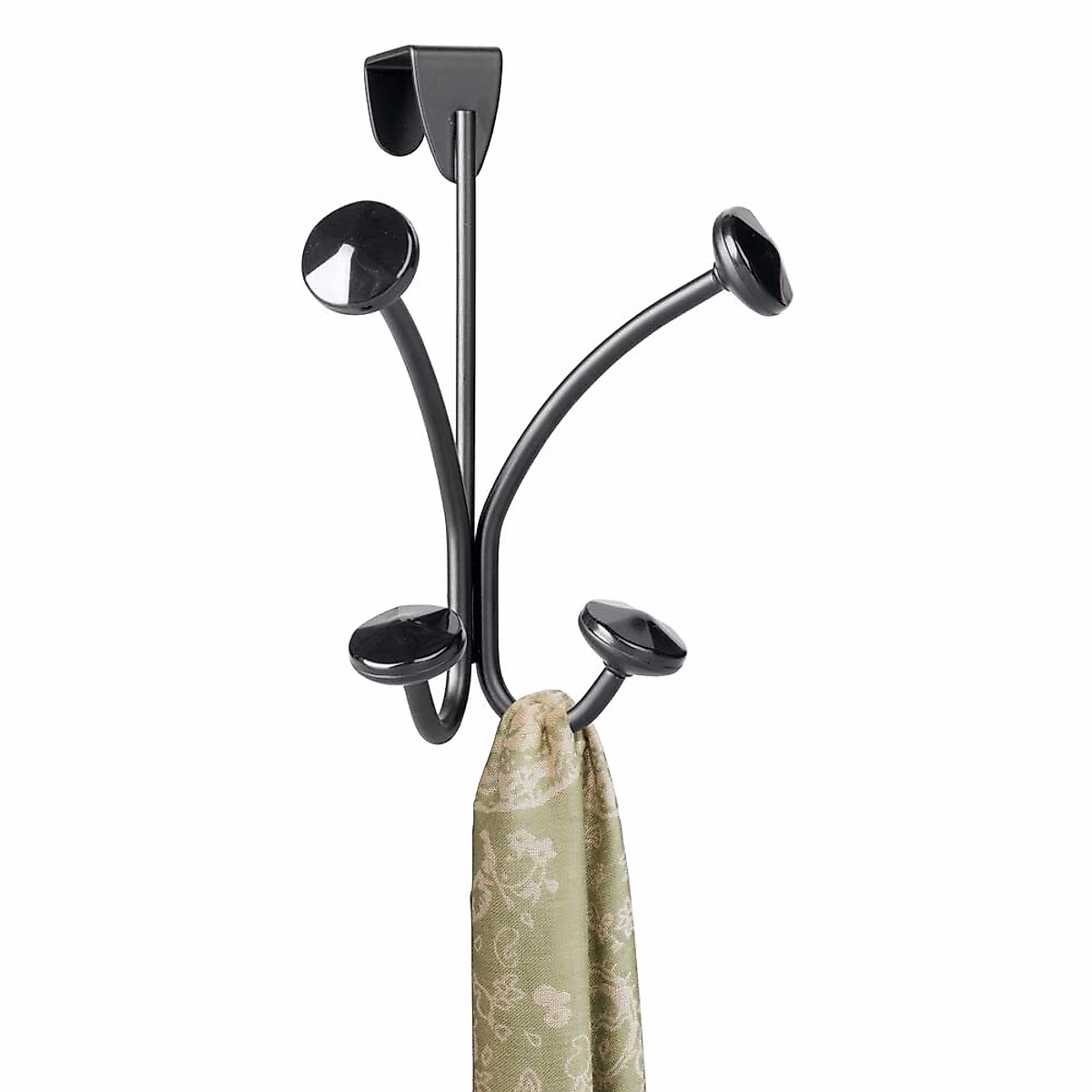 mDesign Decorative Over Door 4 Hanging Hooks, Steel Storage Organizer Rack for Coats, Hoodies, Hats, Scarves, Purses, Leashes, Bath Towels, Robes, Mens and Womens Clothing - 2 Pack - Matte Black