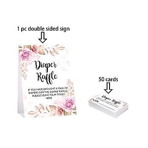 Diaper Raffle Tickets and Sign Baby Shower Games, Decorations, Party Favors For Baby Showers – 1 Sign, 50 Cards per Pack(DIAPER-B006)