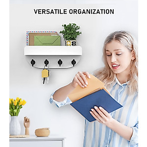 buways Key Holder Wall Mount,Key Holder for Wall Decorative Key and Mail Holder with Shelf,Modern Key Hooks for Home Wall Decor for Apartment Office Entryway Front Door Living Room (White