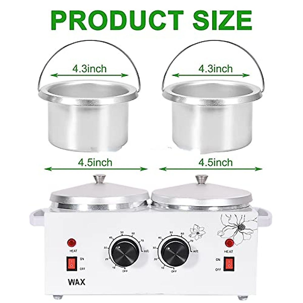 Double Wax Warmer, Professional Electric Wax Heater Machine Dual Paraffin Facial Skin SPA Equipment with Adjustable Temperature Set