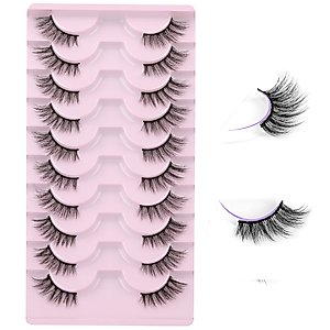 FANXITON Half Lashes Natural Look Wispy 10 Pairs Cat Eye Lashes 3D False Eyelashes Fluffy Soft 15MM Short Faux Mink Lashes Sets Pack