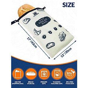 Royoroyi Bread Bags for Homemade Bread,2 Packs Reusable Bread Bag,Freezer Bread Storage Bag,Waterproof Zipper Bread Container to Keep Bread Fresh gift giving (beige， Jewel Blue)