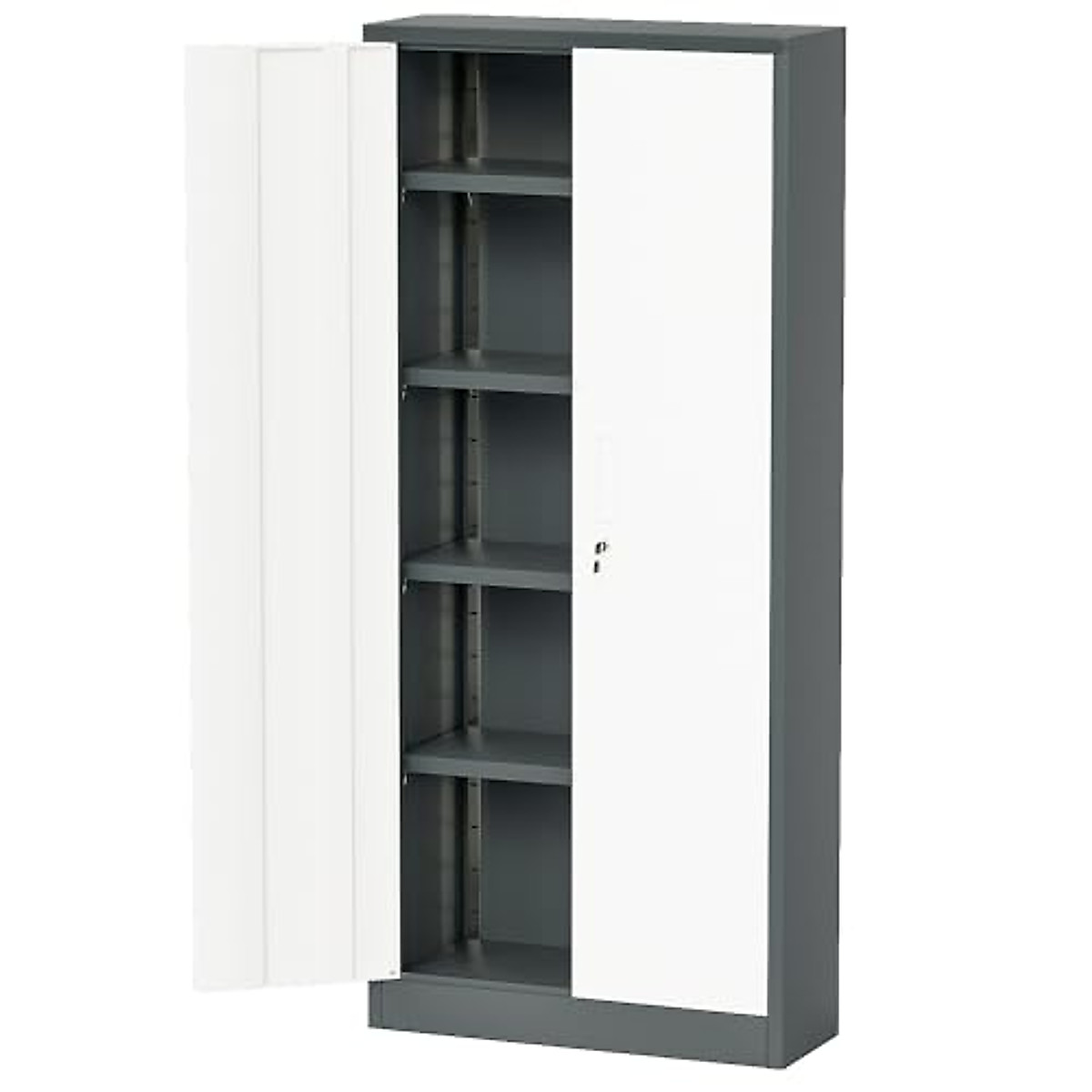 Shahoo Metal Storage Cabinet with Lockable Door and Shelves for File, Tool, Medium Size for Garage, White and Gray