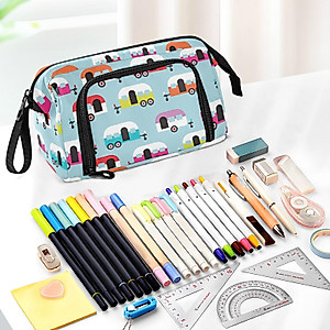 IHCVHQX Pencil Case Happy Camper Caravan Large Capacity Pencil Pouch Stationery Bag School College Office Organizer for Teens Boys Girls Adults Student