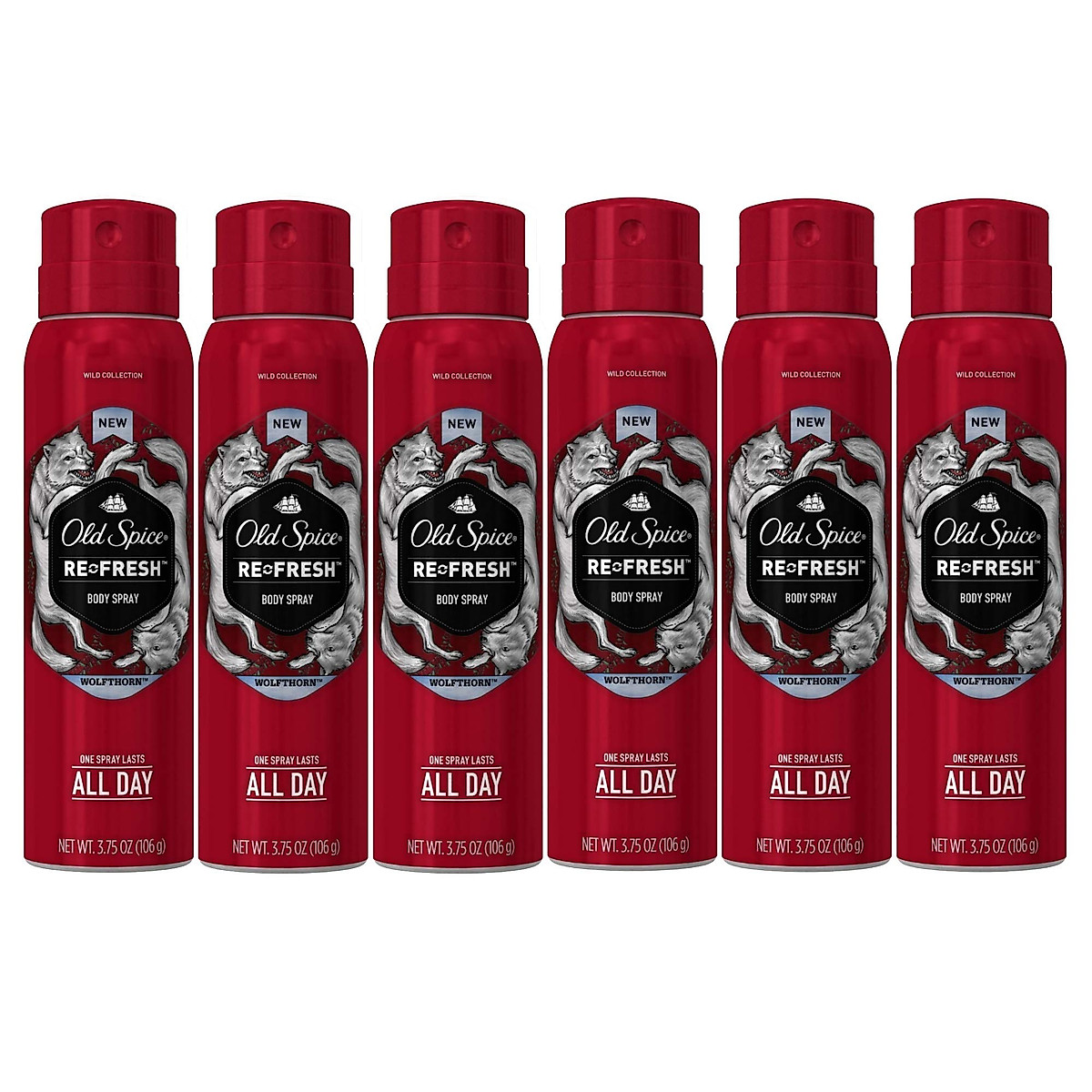 Old Spice Wild Collection Re-Fresh Deodorant Body Spray, Wolfthorn 3.75 oz (Pack of 6)6