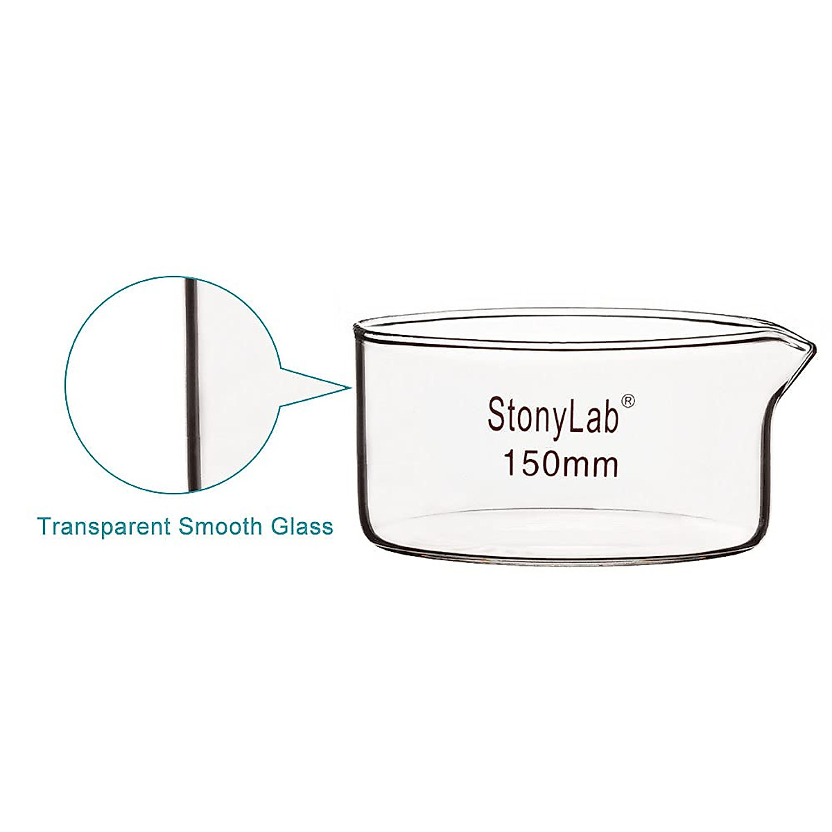 stonylab Crystallizing Dish with Spout and Heavy-Duty Rim, Borosilicate Glass Reusable Crystallizing Dishes for Crystallization and Evaporation, 1 Liter Capacity OD 150mm