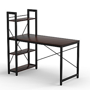 VADIM Computer Desk with Shelves, Modern Office Desk with 4-Tier Shelf, Durable Working Desk for Home, Bedroom, Office, Sturdy Writing Table with Storage Bookshelf, 47 Inches, Walnut