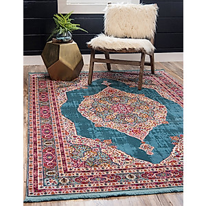 Unique Loom Baracoa Collection Area Rug - Regla (5' 5" x 8' Rectangle, Turquoise/ Ivory)