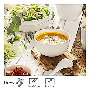DOWAN Ceramic Soup Bowls, 32 Ounces Cereal Bowl Set for 6, Porcelain Salad Bowls for Kitchen, White Bowls for Cereal Soup Ramen Pasta Salad Oatmeal, Dishwasher and Microwave Safe