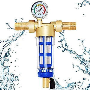 Beduan Reusable Spin Down Sediment Water Filter for Whole House Prefilter System Protector,1"Male Thread,3/4"Male & Female Thread,1/2"Male Thread (50 Micron & Pressure Gauge)