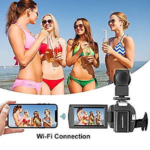 LKX 4K Video Camera Camcorder Ultra HD 48MP 60FPS WiFi Vlogging Camera for YouTube 16x Digital Zoom Night Vision Camera Camcorders with, Remote Control, Lens Hood, Handheld Stabilizer, Microphone