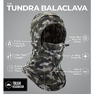 Tough Headwear Balaclava Ski Mask for Men and Women - Heavyweight Fleece Winter Shiesty Cover - Extreme Cold Weather Full Face Masks - Skiing & Snowboarding Snow Gear - Camo