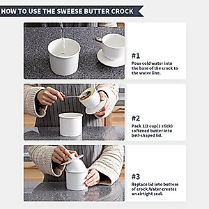 Sweese 305.213 Porcelain Butter Keeper Crock - French Butter Dish - No More Hard Butter - Perfect Spreadable Consistency, Butter Me Up