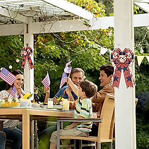 2 Pcs Patriotic Bow Wreath 4th of July Memorial Day Red White Blue Star Burlap American Flag Bow Memorial Day Bow for Indoor Outdoor Tree Topper Independence Day Party Decoration (Classic Style)