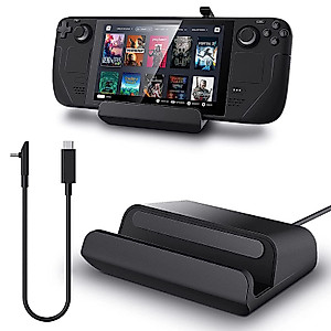 MEPATEM Steam Deck Dock Stand, Dock Base for Steam Deck Console, Steam Deck Accessories with 90°Angle USB-C Cable, 45W Fast Charger Docking Station, Anti-Slip Holder for Valve Steam Deck